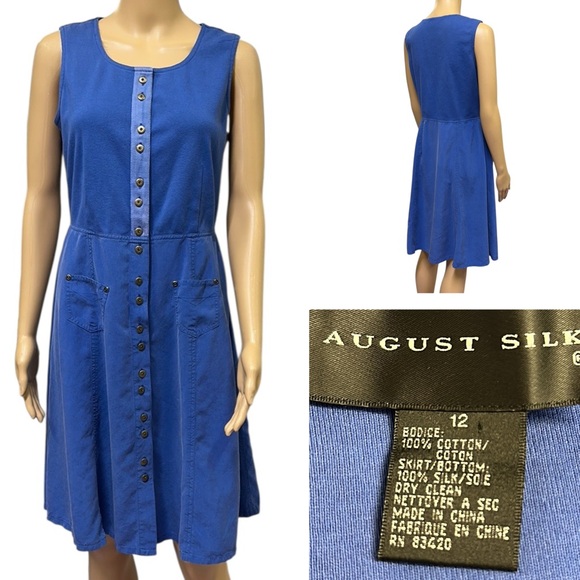august silk | Dresses | Vintage August Silk And Cotton Blue Button ...